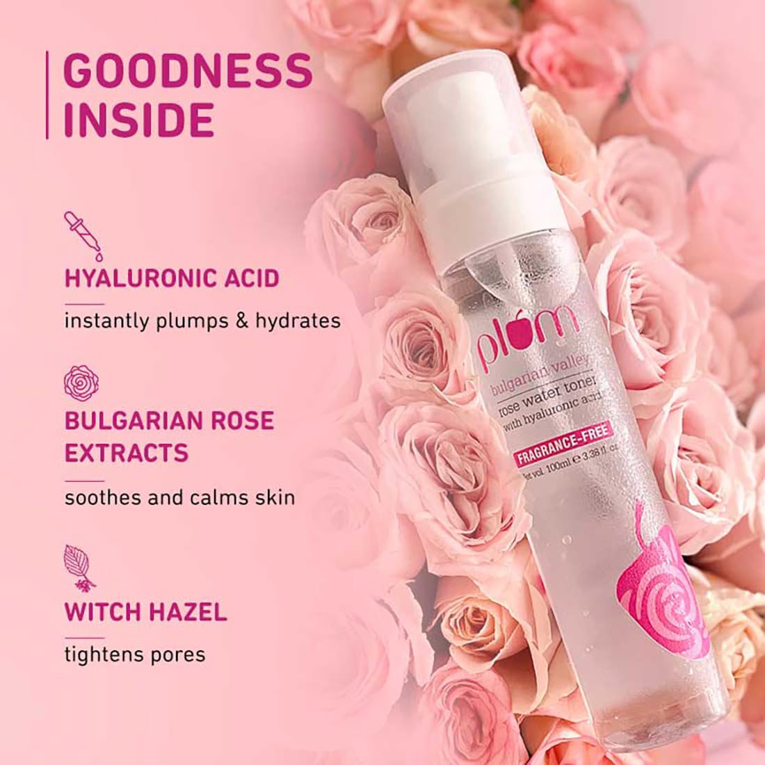 Plum Bulgarian Valley Rose Water Toner with Hyaluronic Acid & Rose Extracts Soothing for All Skin Types 100Ml