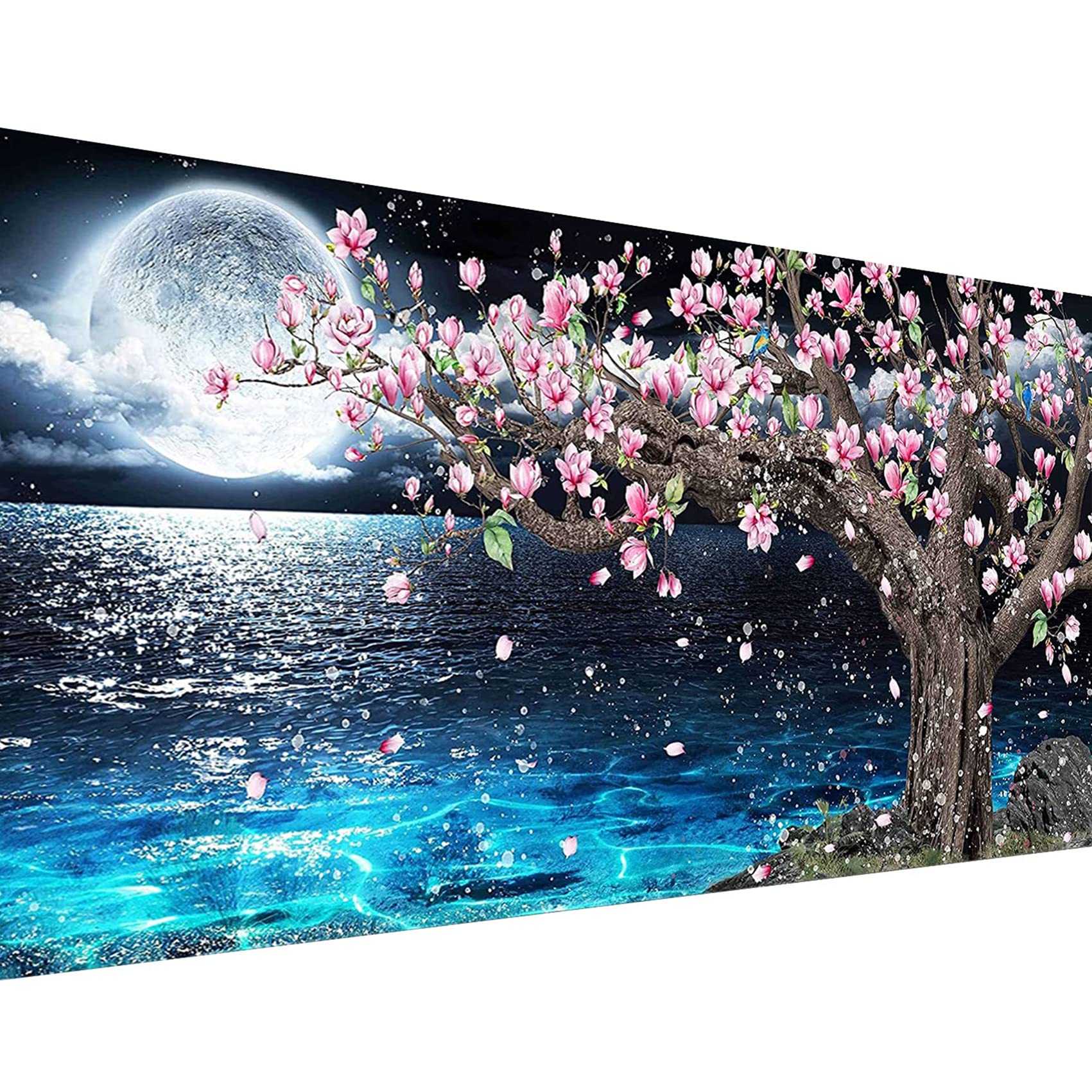 pchmcu 5D Lake Diamond Painting , Diamond Painting Moon Kits for Adults,DIY Full Drill Crystal Rhinestone Arts and Crafts, Gem Art Paints with Diamond Home Wall Decor 27.5 X 15.7inch
