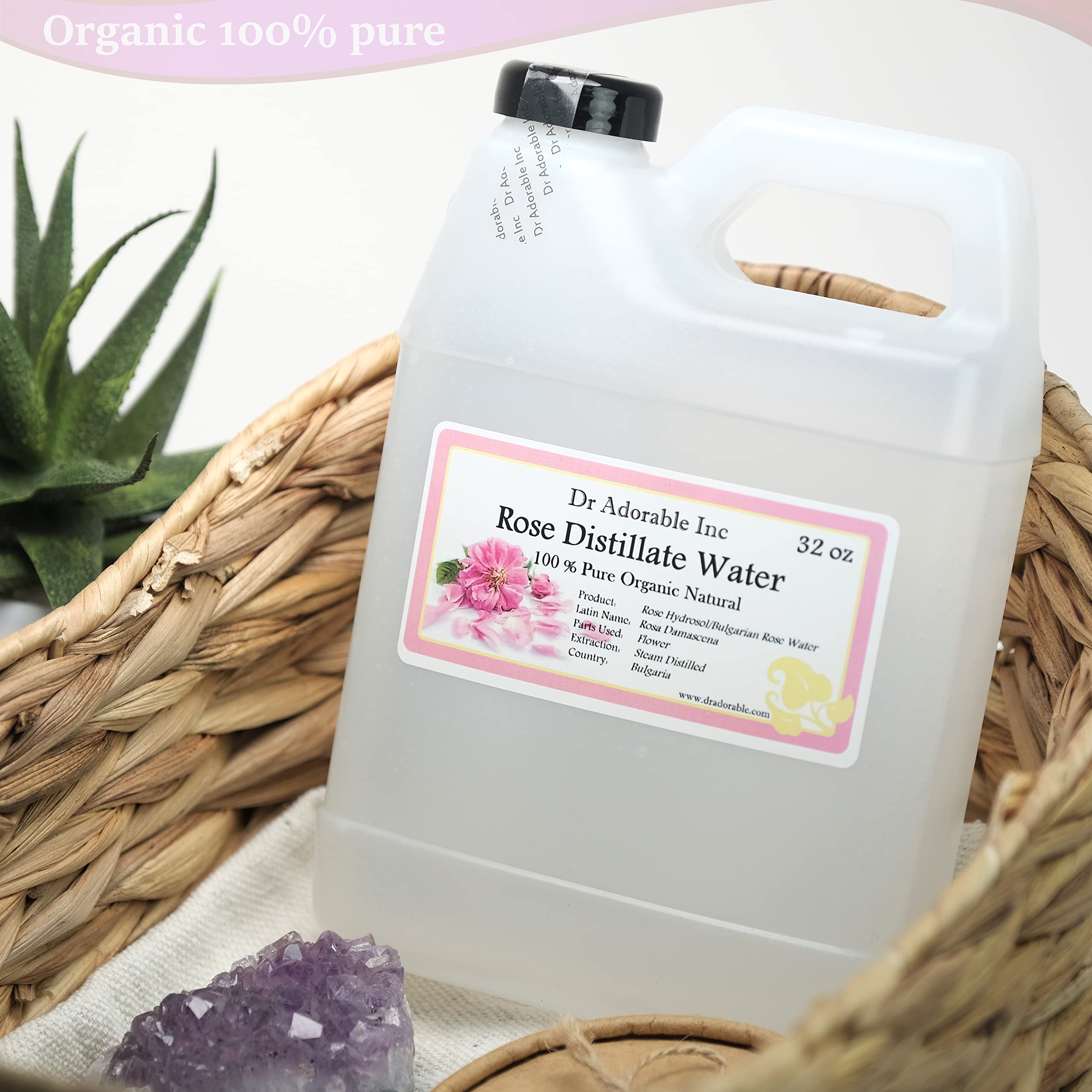 32 oz - Rose Water - 100% Natural Organic Face Toner Alcohol-Free Cleanser Bulgarian Rose Hydrosol for Face and Hair by Dr Adorable
