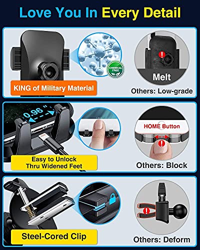 [2023 Upgraded] VANMASS Car Dashboard Phone Holder Mount [Super Suction Cup] Compatible for iPhone 13 Pro Max 12 11 X Xr Xs 8 7 Plus Mini Se Universal Cell Phone Windshield Vent Handsfree Cradle,Black