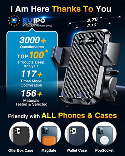 [2023 Upgraded] VANMASS Car Dashboard Phone Holder Mount [Super Suction Cup] Compatible for iPhone 13 Pro Max 12 11 X Xr Xs 8 7 Plus Mini Se Universal Cell Phone Windshield Vent Handsfree Cradle,Black