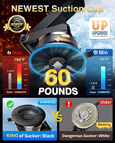 [2023 Upgraded] VANMASS Car Dashboard Phone Holder Mount [Super Suction Cup] Compatible for iPhone 13 Pro Max 12 11 X Xr Xs 8 7 Plus Mini Se Universal Cell Phone Windshield Vent Handsfree Cradle,Black