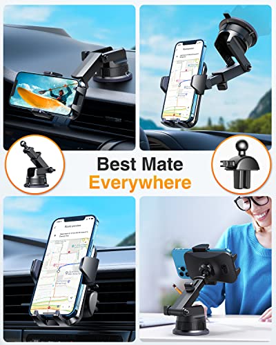 [2023 Upgraded] VANMASS Car Dashboard Phone Holder Mount [Super Suction Cup] Compatible for iPhone 13 Pro Max 12 11 X Xr Xs 8 7 Plus Mini Se Universal Cell Phone Windshield Vent Handsfree Cradle,Black