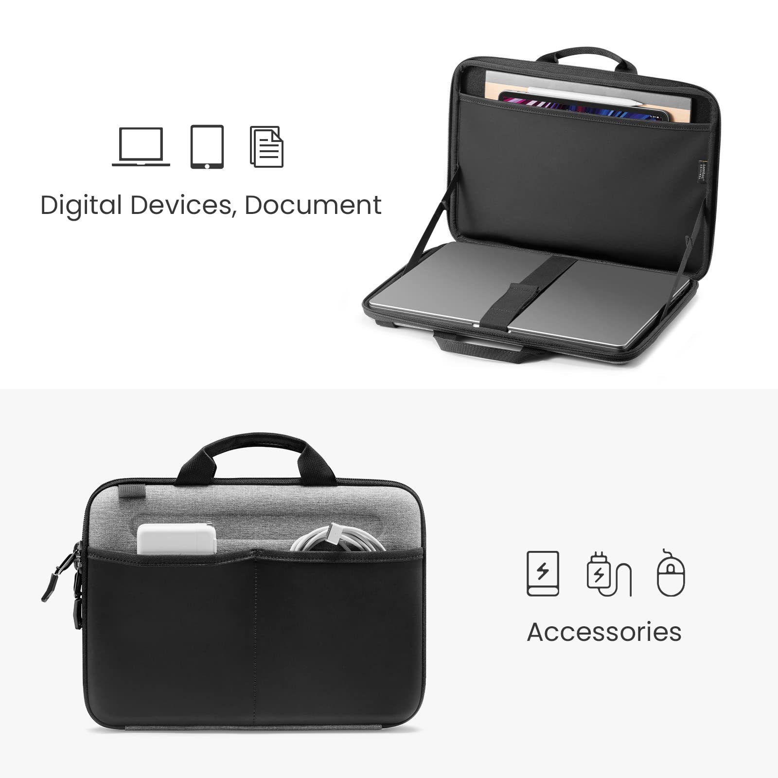 tomtoc Slim Hard Case for 13-inch MacBook Air M3 2024 M2/A2681 M1/A2337, MacBook Pro 2022-2016 M2/A2686 M1/A2338, Organized Protective Shoulder Bag with Tablet Pocket for Up to 11 iPad Air/Pro