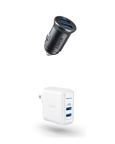 Anker Car Charger, Mini Aluminum Alloy 24W Dual USB Car Charger with Elite Dual Port 24W Wall Charger