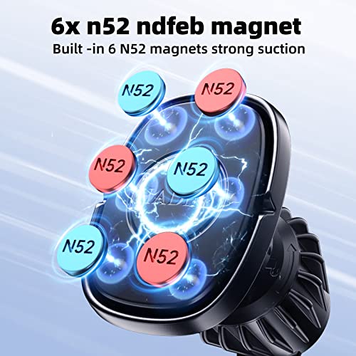 HADINI Magnetic Phone Car Mount with 6 Strong Magnets Phone Holder for Car Cell Phone Magnetic Car Mount iPhone Car Holder Compatible with All Smartphones