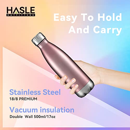 HASLE OUTFITTERS 17oz Stainless Steel Water Bottles, Vacuum Insulated Water Bottles Double Walled Reusable Metal Sports Water Bottles Keep Drinks Hot and Cold, RoseGold, 1Pack