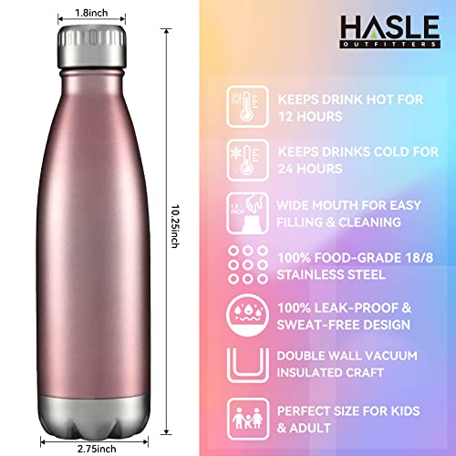 HASLE OUTFITTERS 17oz Stainless Steel Water Bottles, Vacuum Insulated Water Bottles Double Walled Reusable Metal Sports Water Bottles Keep Drinks Hot and Cold, RoseGold, 1Pack