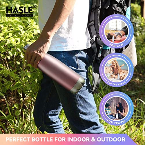 HASLE OUTFITTERS 17oz Stainless Steel Water Bottles, Vacuum Insulated Water Bottles Double Walled Reusable Metal Sports Water Bottles Keep Drinks Hot and Cold, RoseGold, 1Pack