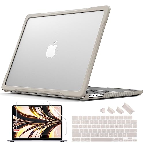 Batianda Ultimate Protection Case for M3 MacBook Air 13.6 inch 2022 2023 2024 Model A2681/A3113 Matte Carbon Fiber Edges Shockproof Anti-Scratch and Anti-Fingerprint with Keyboard Cover, Rock Gray