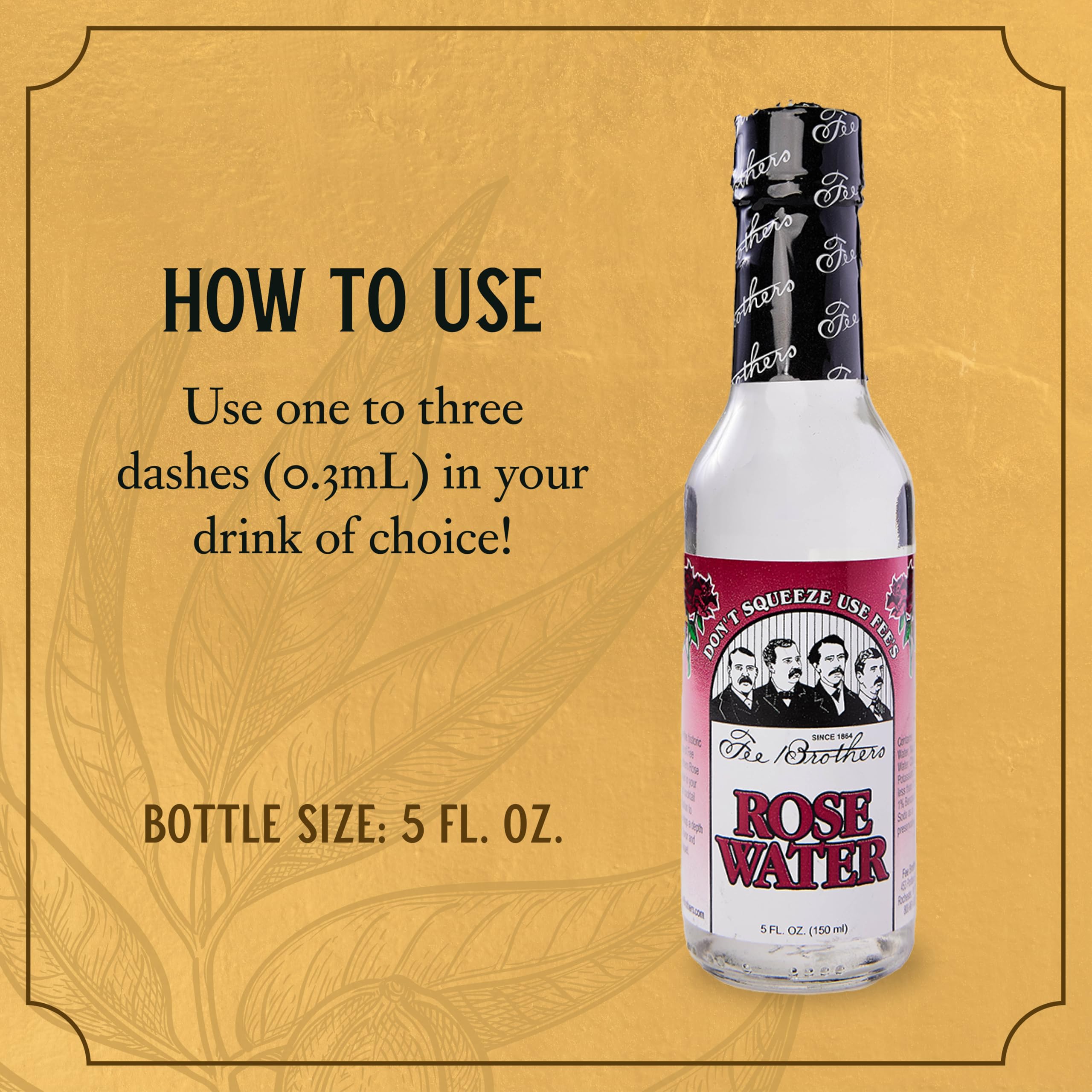 Fee Brothers Rose Botanical Water - Cocktail Mixer, Aromatic Spirit and Floral Flavoring Extract, 5 fl oz