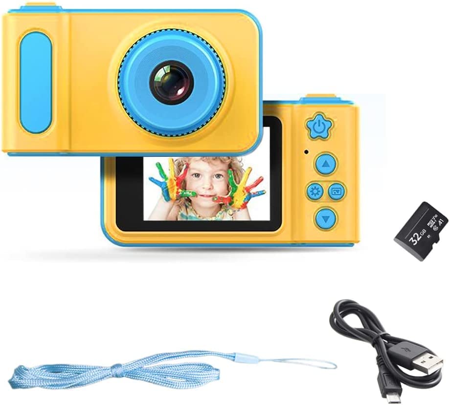 eDealz Full 1080P Kids Selfie HD Compact Digital Photo and Video Rechargeable Camera with 2" LCD Screen, Video Games and Micro USB Charging (Blue, with SD Card)