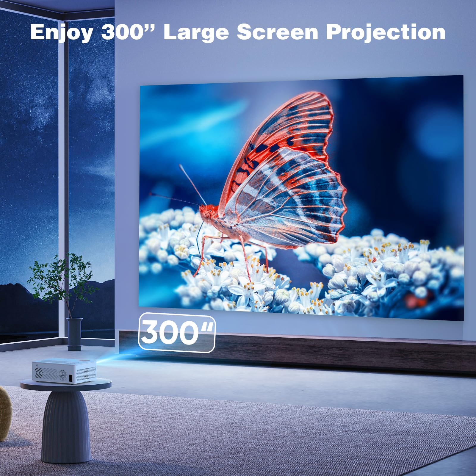 5G WiFi Projector with Screen, 400 ANSI Real Native 1080P 4K Outdoor Projector for Theater Movies, Synchronize Smartphone, Compatible W/ TV Stick/HDMI/PS4/Console [120'' Screen Included]
