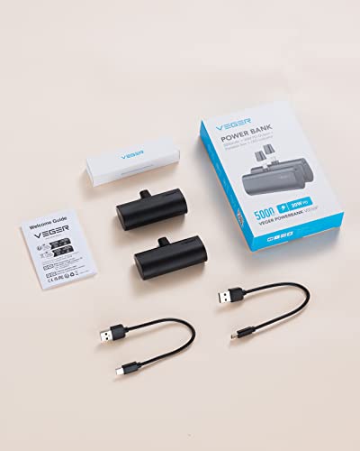 VEGER 2 Packs of 5000mAh Small Portable Chargers for iPhone, Mini Fast Charging 20W PD Power Bank Cordless Portable External Battery Pack for iPhone 13, 12, 11, 8, 7, XS Max, Pro Max, AirPods