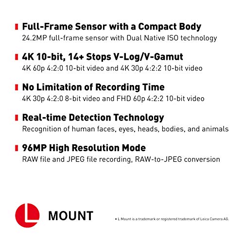Panasonic LUMIX S5 Full Frame Mirrorless Camera, 4K 60P Video Recording with Flip Screen & WiFi, L-Mount, 5-Axis Dual I.S, DC-S5BODY (Black)