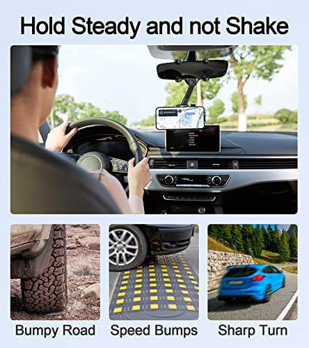 Mueczeo Windshield Phone Mount for Car, Rearview Holder Rotatable and Retractable Car Phone Holder for Car, 360° Rotating Car Phone Holder Mount Compatible with iPhone, Samsung & Other Smartphones