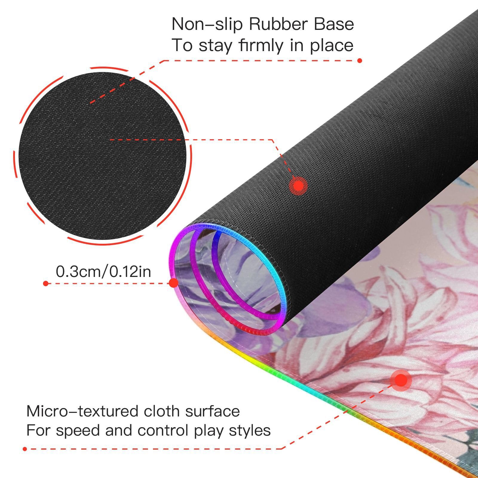 VKPSCHJ Wireless Charging Mouse Pad Watercolor Chrysanthemum Peony Rose RGB Gaming Mouse Mat 15W Fast Charging, Extra Large Computer Keyboard Mat with Non-Slip Rubber Base for Mobile Phone,PC, Lapto