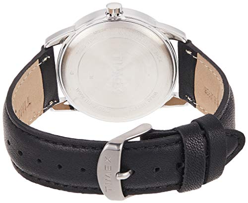 Timex Men's Easy Reader Bold 43mm Watch – Silver-Tone Case White Dial with Black Leather Strap