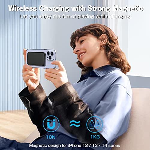 HAIARA Wireless Portable Charger, 5000mAh Magnetic Power Bank with USB C & A Port, for MagSafe Battery Pack, Slim Cell Phone Charger for iPhone 14/13/12 Series Samsung Pixel Android, etc