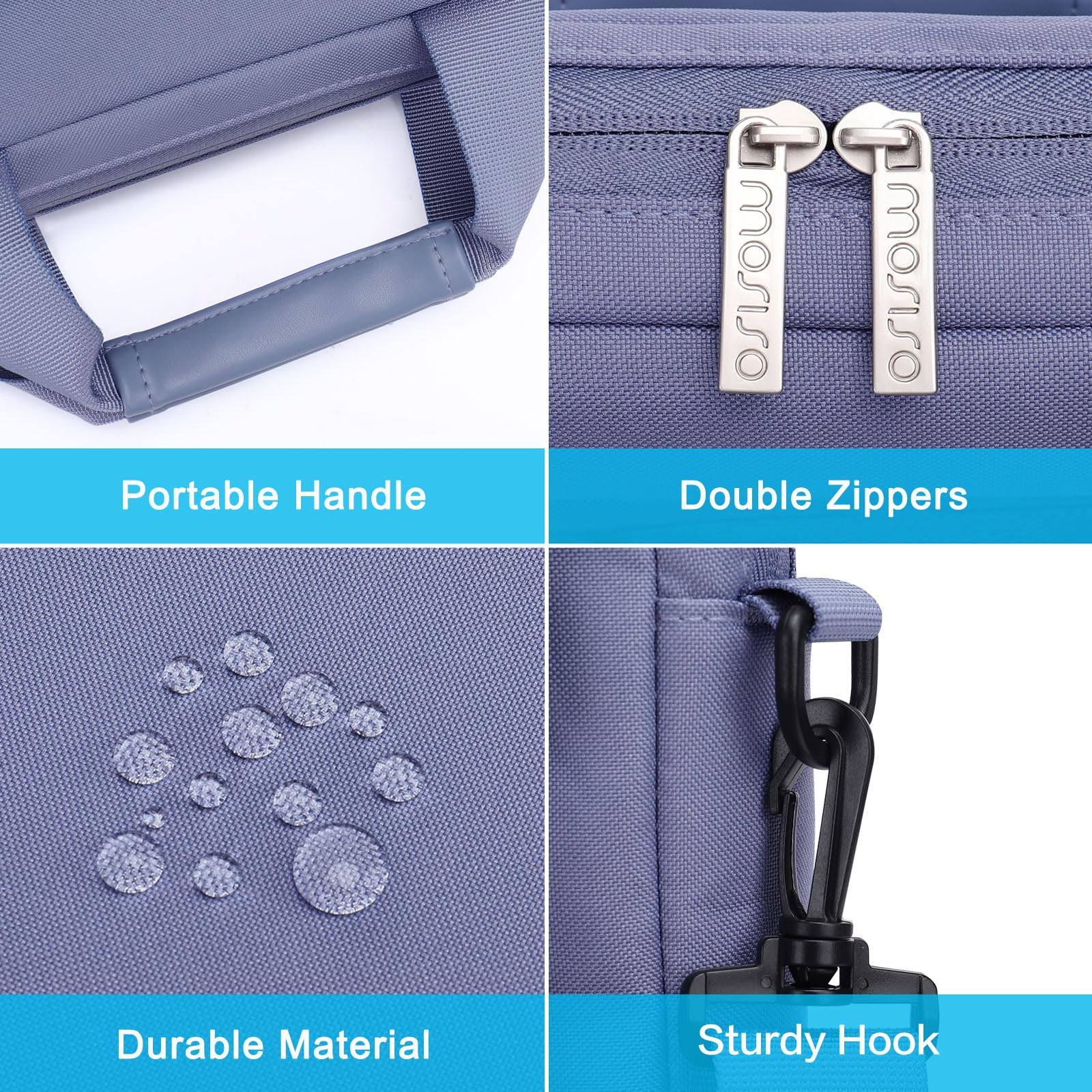 MOSISO Laptop Shoulder Bag Compatible with MacBook Air 15 M3 M2 2024 2023/Pro 16 inch M4 M3 M2 M1,15-15.6 inch Notebook with 2 Raised&1 Flapover&1 Horizontal Pocket&Handle&Belt, Lavender Gray