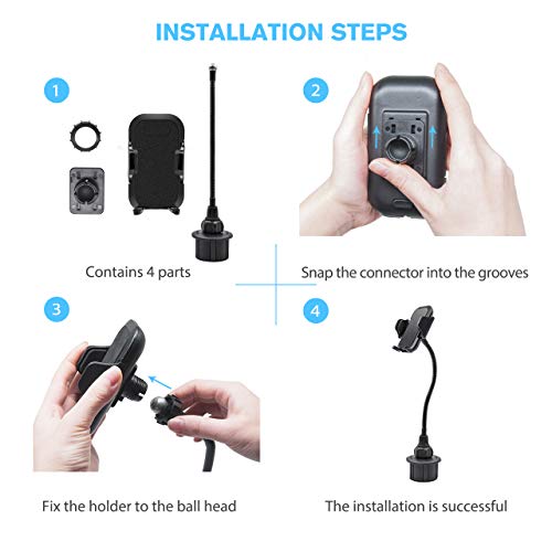 Kuelor Car Cup Holder Phone Mount, Adjustable Long Arm Cell Phone Holder with 360° Rotatable Cradle for Most Smartphones Such as iPhone, Samsung and GPS