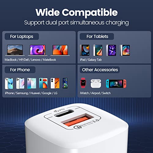 USB C Charger-Plugs for iPhone Charger,KOOPAO 33W Dual Port Charger Blocks Support PD Charge QC Charge Compatible with iPhone 13/Samsung S21/S20/Google Pixel 6/5 ect