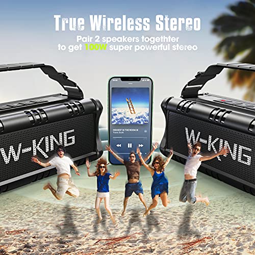 W-KING Bluetooth Speaker, 50W IPX6 Waterproof Loud Speakers Bluetooth Wireless, Large Outdoor Portable Bluetooth Speakers with Subwoofer for Deep Bass/Bluetooth 5.0/Power Bank/40H Play/TF/AUX/NFC/EQ