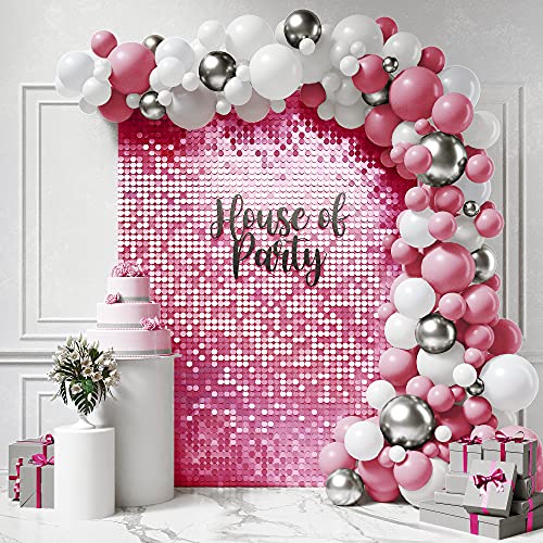 HOUSE OF PARTY Pink Shimmer Wall Backdrop - 24 Panels Round Sequin Shimmer Backdrop for Birthday Decorations | Wedding, Graduation & Bachelor Party Supplies