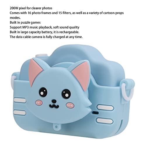 Shanrya Kids Photo Video Camera, Kids Digital Camera Multifunctional Rechargeable Cute for Gifts(Single Shot Blue)
