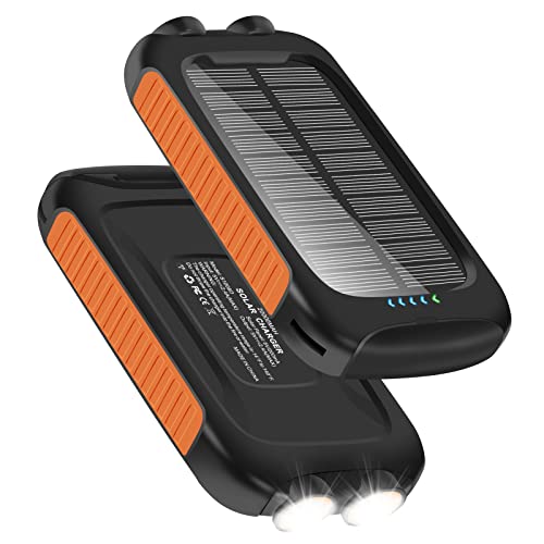 Nuynix Solar-Charger-Power-Bank - 20000mAh Large Capacity Portable Power Bank External Battery Pack Type C Port with 2 USB Port Built-in Dual LED Flashlight Solar Panel Charging(Orange)