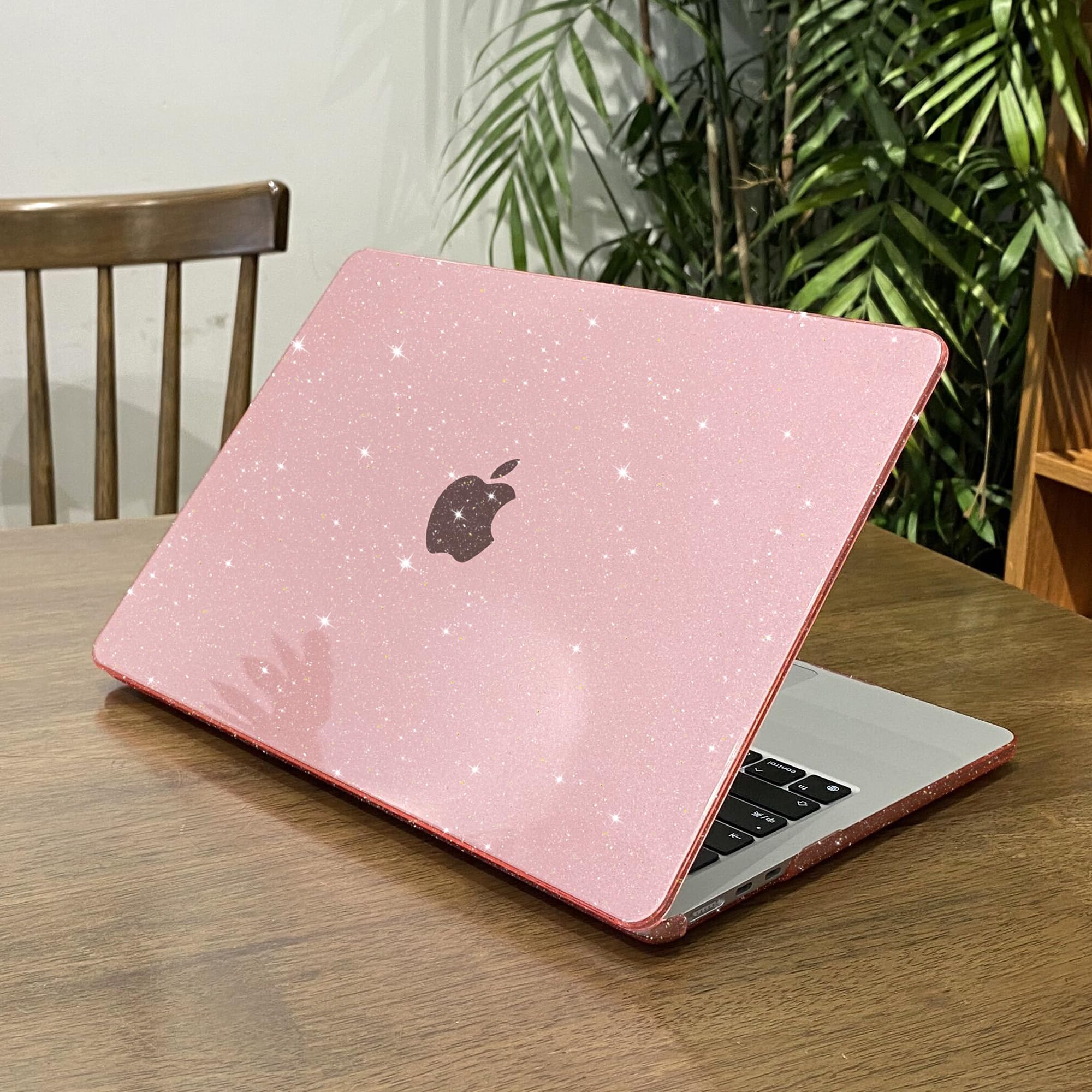 MEEgoodo Glitter Case for M3 MacBook Air 13.6 inch Case 2024 2022,Fit Model A3113 A2681 with M3 M2 Chip, Crystal Laptop Hard Shell Cases with Keyboard & Camera Cover for 13.6" MacBook Air, Clear Pink