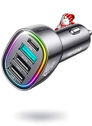 USB C Car Charger, 45W 4 Ports Super Fast Car Charger Adapter, PD3.0 & QC3.0 30W Type C Car Charger Compatible with iPhone 14 Pro Max/Pro/Samsung Galaxy 22/Google Pixel, Cigarette Lighter USB Charger
