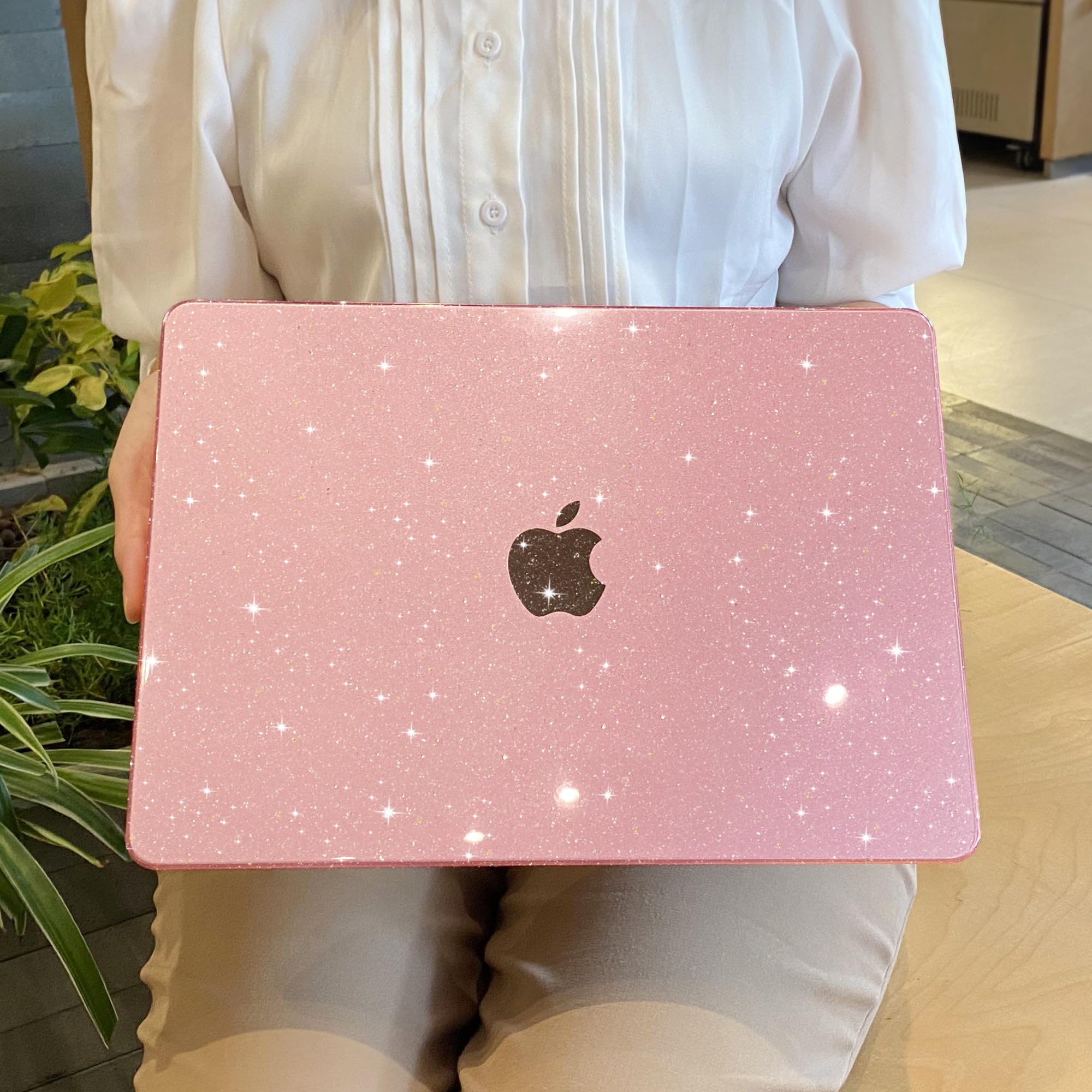 MEEgoodo Glitter Case for M3 MacBook Air 13.6 inch Case 2024 2022,Fit Model A3113 A2681 with M3 M2 Chip, Crystal Laptop Hard Shell Cases with Keyboard & Camera Cover for 13.6" MacBook Air, Clear Pink