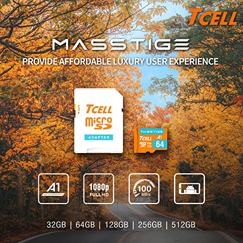 TCELL MASSTIGE 128GB microSDXC Memory Card with Adapter - A1, UHS-I U3, V30, 4K, Micro SD Card, Read speeds up to 100 MB/s, Full HD & 4K UHD Microsd