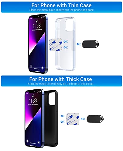 2 Pack Magnetic Zinc Alloy Car Phone Mount, Upgrade Magnet N52 8pcs, Universal Dashboard Holder, Cell Phone Grip Car Kits, 360° Adjustable Super Strong Magnet for Samsung, iPhone, LG, Pixel-Black