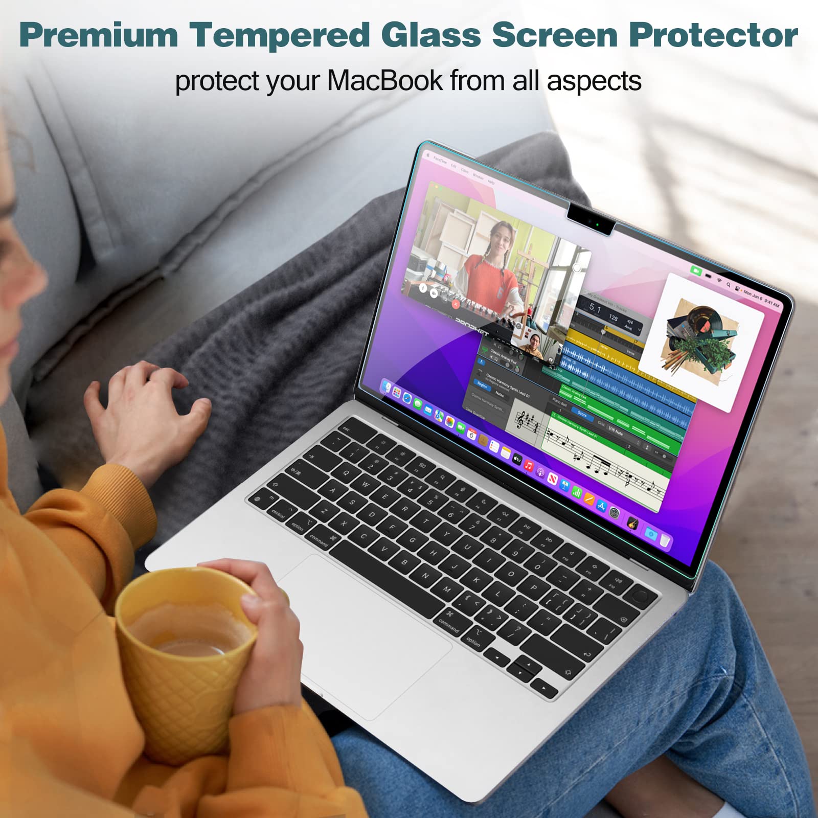 ProCase Screen Protector Compatible with MacBook Air 13.6 Inch 2022 Released Model A2681, Tempered Glass Film Guard for MacBook Air 13.6 2022 A2681 with M2 Chip & Touch ID