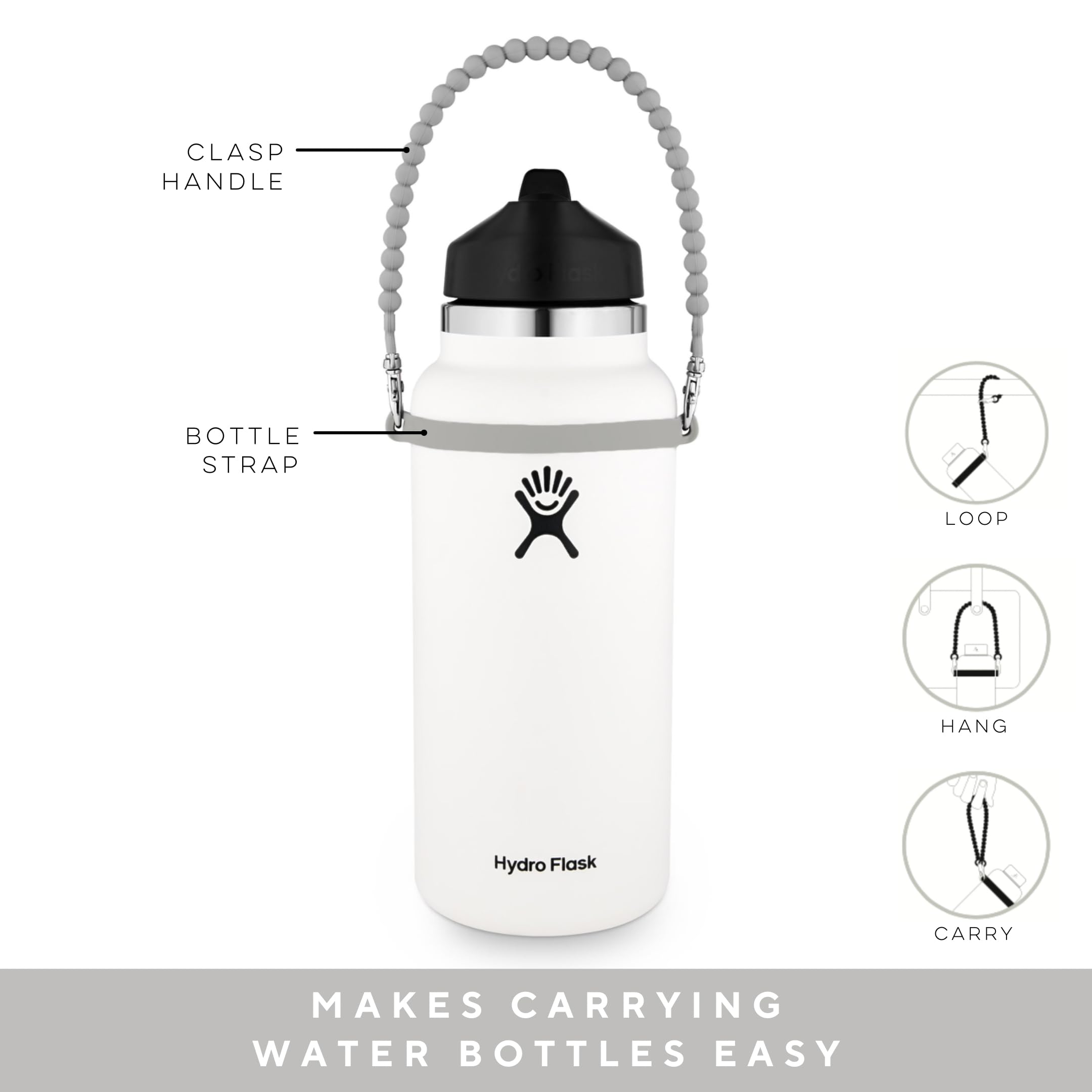 Ryan & Rose Water Bottle Handle - Water Bottle Sling, Carrier, Holder with strap - Soft Durable Silicone - Fits Most 8-40oz Bottles - Compatible Stanley Cup Accessories (Warrior)