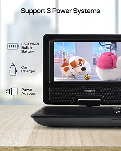 YOTON 9.5" Portable DVD Player for Kids and Car, 7.5" Swivel HD Screen with 4-6 Hours Built-in Battery, Support Sync Screen to TV, Support SD Card/USB/Multiple Disc Formats