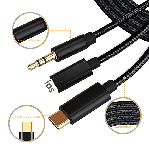 3 in 1 Car Aux Cable, 3 in 1 USB C to 3.5mm Audio Cord Car Stereo Aux Cable Compatible with Google Pixel 7/7Pro/6/6Pro/5/4/3, Samsung Galaxy S23/S22/S21FE/S9/S8, OnePlus, iPhone 14/13/12/XR/8 Plus/11