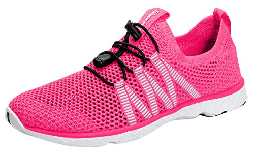 SUOKENI Women's Quick Drying Slip On Water Shoes for Beach or Water Sports Rose Red,Size:US 7.5/EU 38
