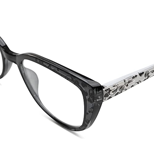 Foster Grant Disney x Women's Dreamer Cat-Eye Reading Glasses, Black and Crystal with Mickey Mouse Print, 48 mm + 1.75