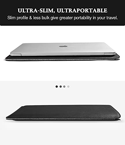 MoKo Laptop Sleeve Compatible with 13.3 MacBook Air Pro, iPad Air/Pro 13 inch, Surface Pro 9/8, PU Leather Notebook Briefcase Carrying Bag Slim Stylish Case Pouch, Black