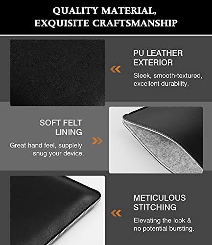 MoKo Laptop Sleeve Compatible with 13.3 MacBook Air Pro, iPad Air/Pro 13 inch, Surface Pro 9/8, PU Leather Notebook Briefcase Carrying Bag Slim Stylish Case Pouch, Black