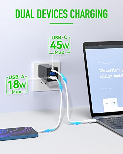 65W USB C Charger, Feiger 65W PD 3.0 GaN Wall Charger 2-Port PPS Fast Charger USB C Power Adapterwith LCD Screen Power Display…