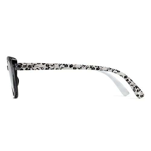 Foster Grant Disney x Women's Dreamer Cat-Eye Reading Glasses, Black and Crystal with Mickey Mouse Print, 48 mm + 1.75