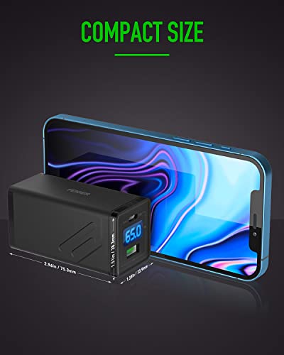 65W USB C Charger, Feiger 65W PD 3.0 GaN Wall Charger 2-Port PPS Fast Charger USB C Power Adapterwith LCD Screen Power Display…