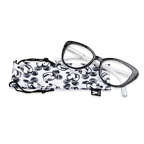 Foster Grant Disney x Women's Dreamer Cat-Eye Reading Glasses, Black and Crystal with Mickey Mouse Print, 48 mm + 1.75