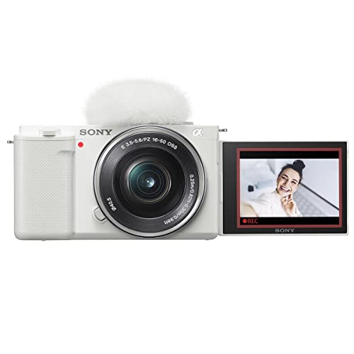 Sony ZV-E10 Mirrorless Camera with 16-50mm Lens, White Bundle with 64GB SD Memory Card, Shoulder Bag, 40.5mm Filter Kit