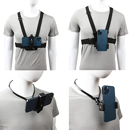 PellKing Mobile Phone Chest Mount Phone Selfie Neck Holder Kit for POV/VLOG,Adjustable Cell Phone Clip Compatible with iPhone,Samsung,GoPro Hero 10,9, 8,7, 6, 5, 4,, 3,2,DJI Osmo,and Action Cameras