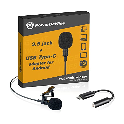 PowerDeWise Upgraded 2022 Type-C Lavalier Microphone with Adapter - Omnidirectional USB C Lav Mic for Android, PC, Mac, Recorders - YouTube Interview Vlogging ASMR Dictation
